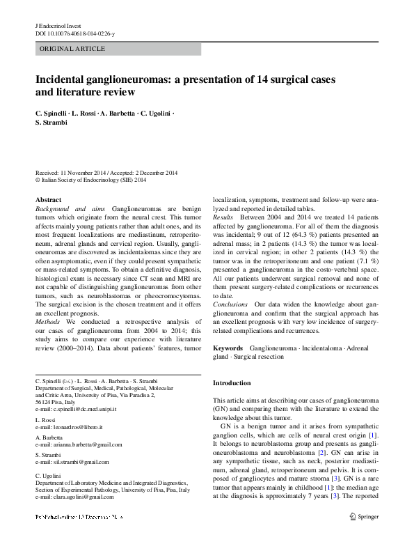 (PDF) Incidental ganglioneuromas: a presentation of 14 surgical cases ...