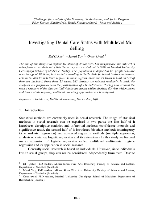 (PDF) Investigating Dental Care Status With Multilevel Mo-Delling
