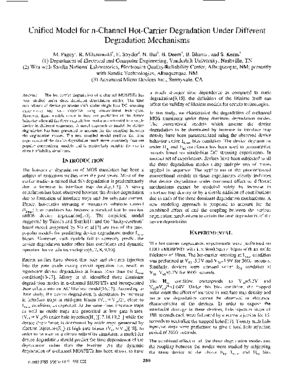 (PDF) Unified model for n-channel hot-carrier degradation under different degradation mechanisms