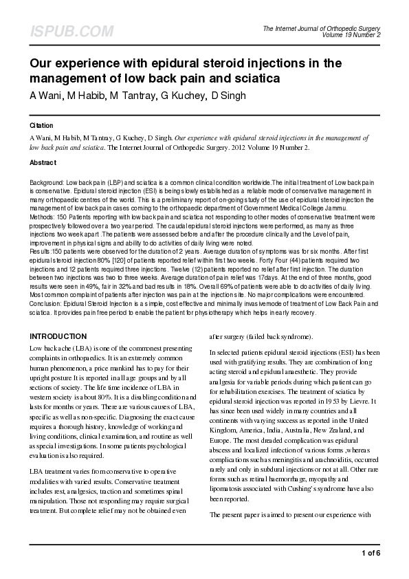 (PDF) Our experience with epidural steroid injections in the management ...