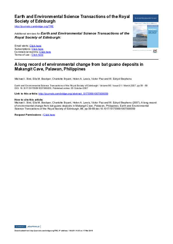 (PDF) A long record of environmental change from bat guano deposits in ...