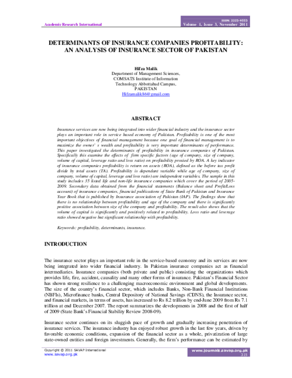 (PDF) Determinants of Insurance Companies Profitability: An Analysis of ...
