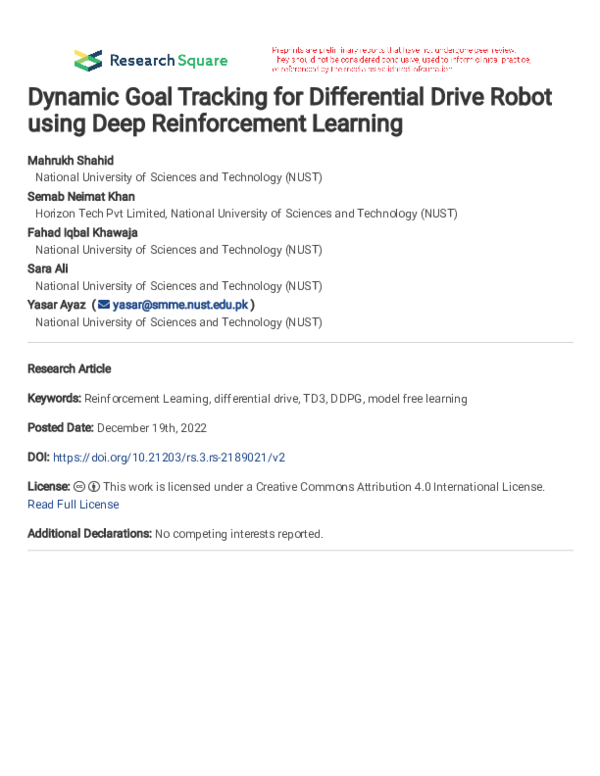 (PDF) Dynamic Goal Tracking for Differential Drive Robot using Deep Reinforcement Learning