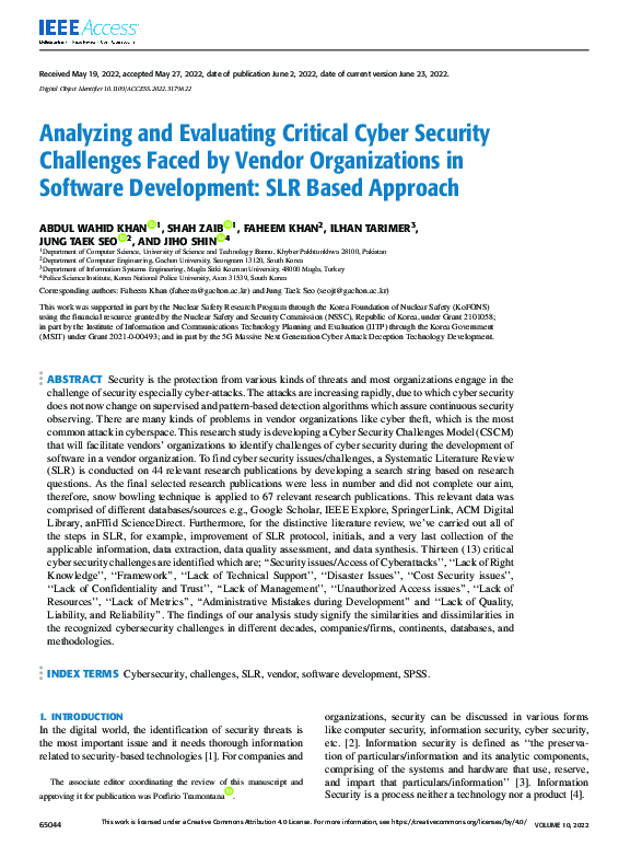 (PDF) Analyzing and Evaluating Critical Cyber Security Challenges Faced by Vendor Organizations ...