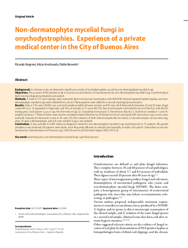 (PDF) Non-dermatophyte mycelial fungi in onychodystrophies. Experience ...