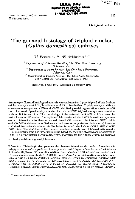 (PDF) The gonadal histology of triploid chicken (Gallus domesticus) embryos
