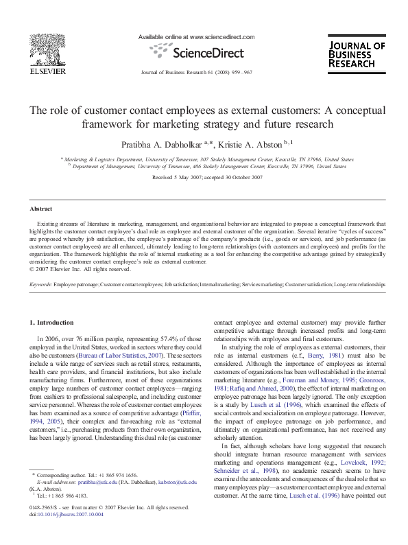 (PDF) The role of customer contact employees as external customers: A ...