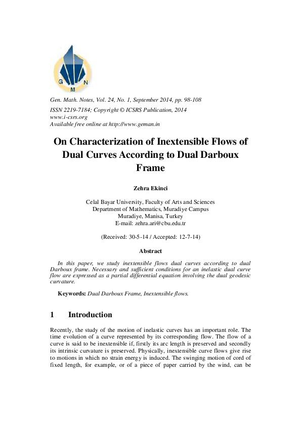 (PDF) On Characterization of Inextensible Flows of Dual Curves ...