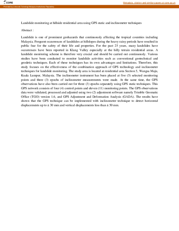 (PDF) Landslide monitoring at hillside residential area using GPS ...