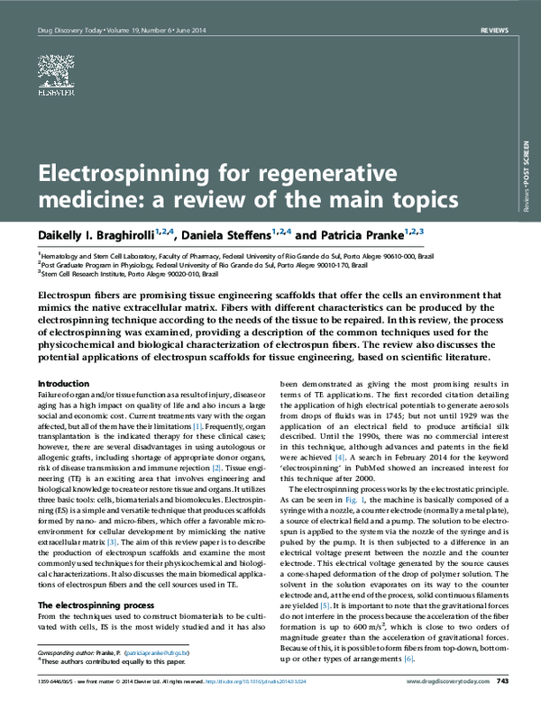 (PDF) Electrospinning for regenerative medicine: a review of the main topics