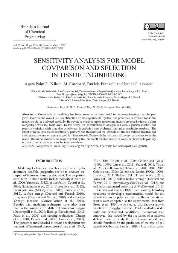 (PDF) Sensitivity Analysis for Model Comparison and Selection in Tissue Engineering