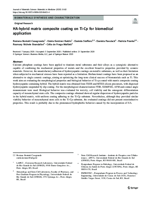 (PDF) HA-hybrid matrix composite coating on Ti-Cp for biomedical ...