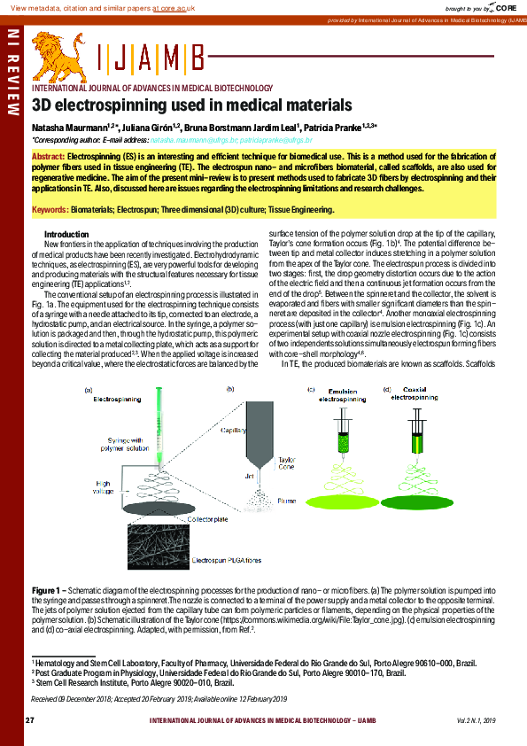 (PDF) 3D electrospinning used in medical materials