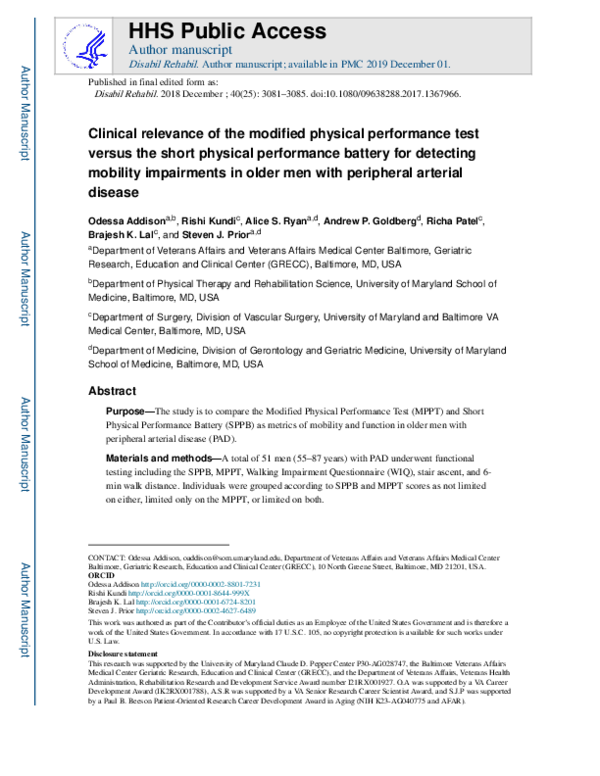 (PDF) Clinical relevance of the modified physical performance test ...