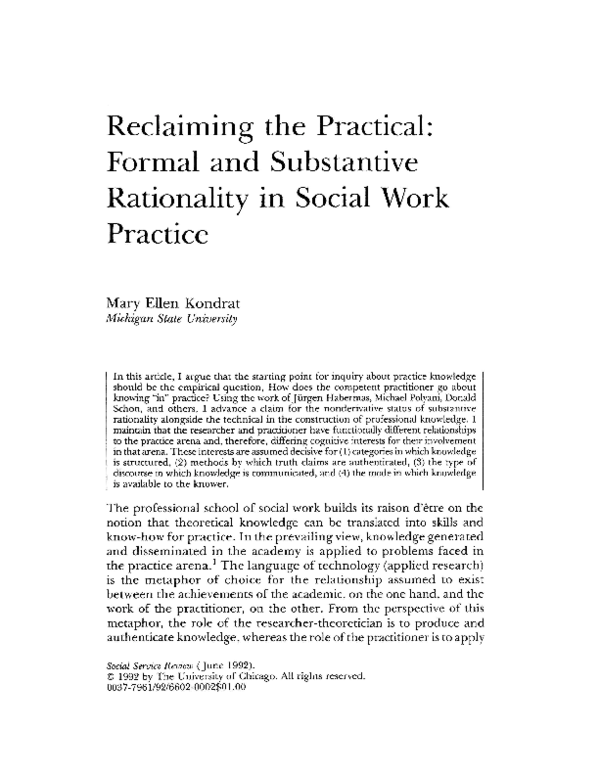 (PDF) Reclaiming the Practical: Formal and Substantive Rationality in ...