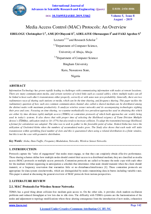 (PDF) Media Access Control (MAC) Protocols: An Overview
