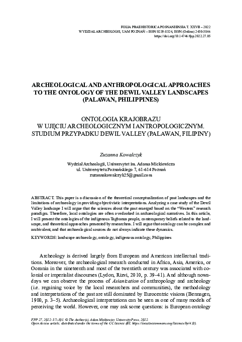 (PDF) Archeological and anthropological approaches to the ontology of ...