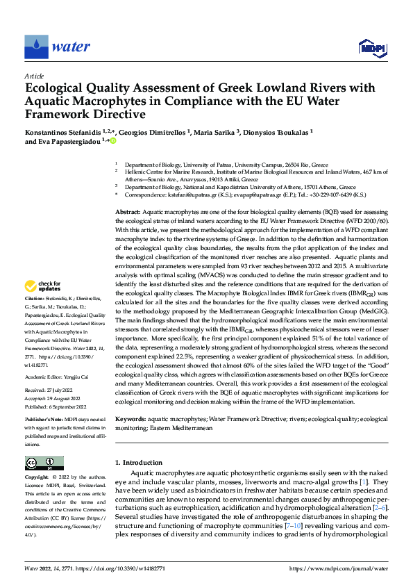 (PDF) Ecological Quality Assessment of Greek Lowland Rivers with ...