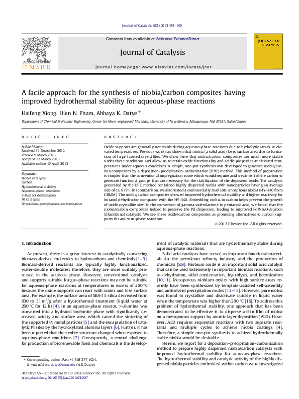 (PDF) A facile approach for the synthesis of niobia/carbon composites ...