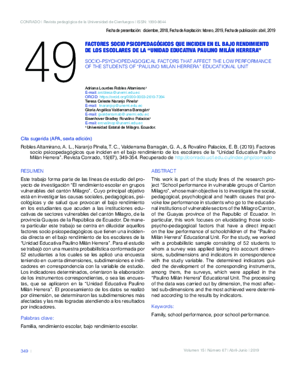 (PDF) Factores socio psicopedagógicos que inciden en el bajo rendimiento de los escolares de la ...