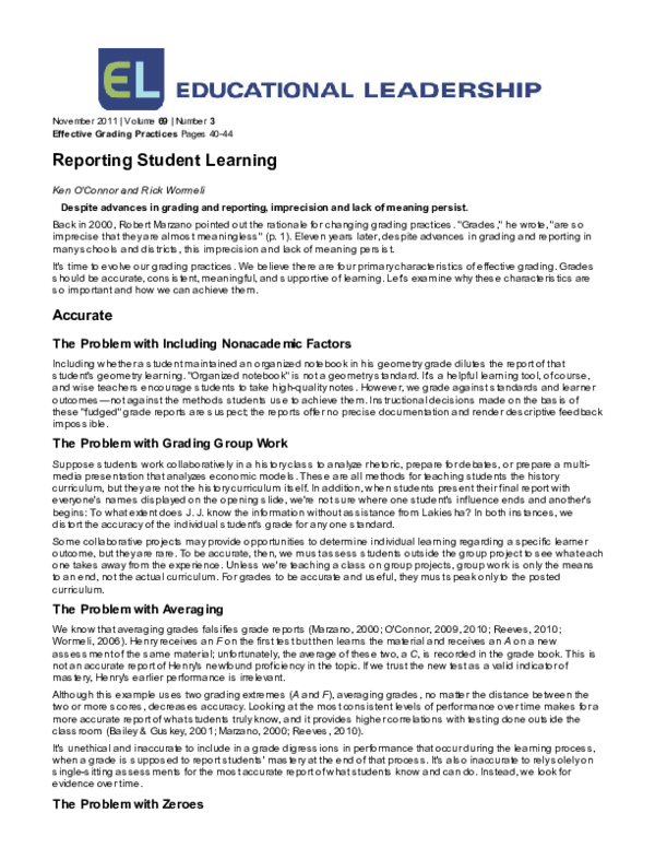 (PDF) Reporting Student Learning