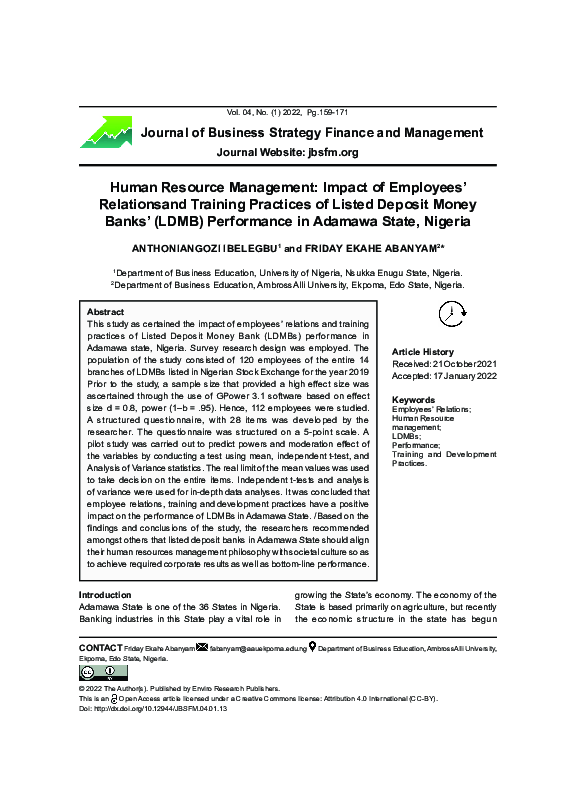 (PDF) Human Resource Management: Impact of Employees’ Relationsand Training Practices of Listed ...