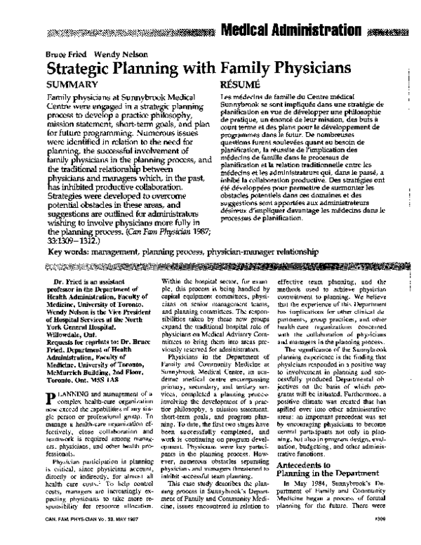 (PDF) Strategic planning with family physicians: a case study