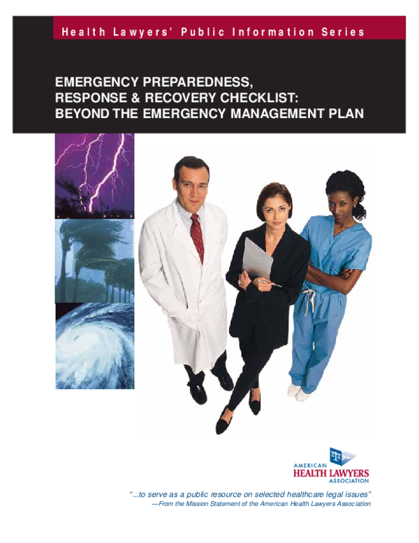 (PDF) Emergency Preparedness, Response & Recovery Checklist Beyond the Emergency Management Plan