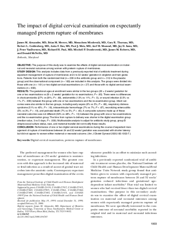 (PDF) The impact of digital cervical examination on expectantly managed ...