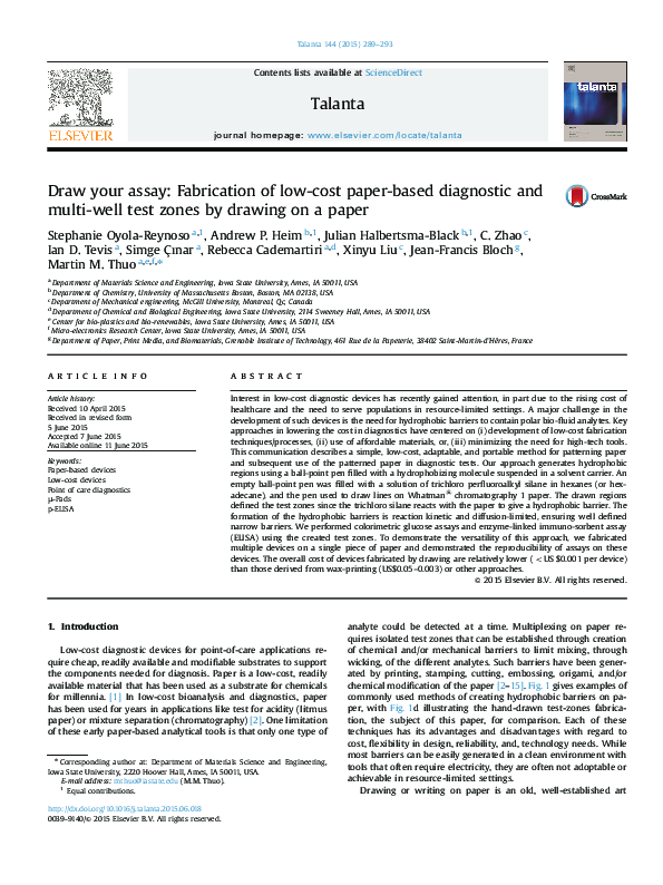 (PDF) Draw your assay: Fabrication of low-cost paper-based diagnostic ...