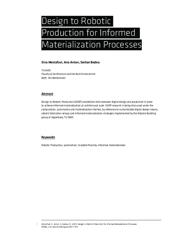(PDF) Design to Robotic Production for Informed Materialization Processes