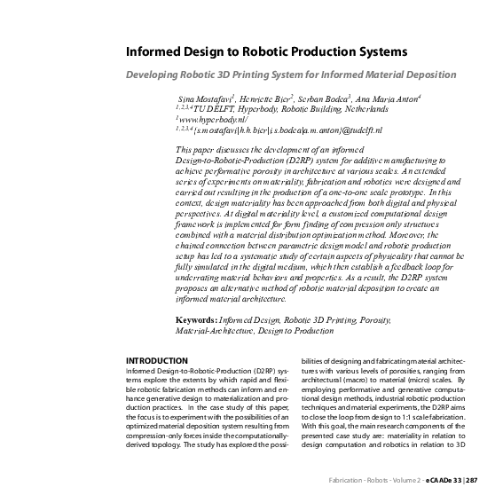 (PDF) Informed Design to Robotic Production Systems - Developing Robotic 3D Printing System for ...