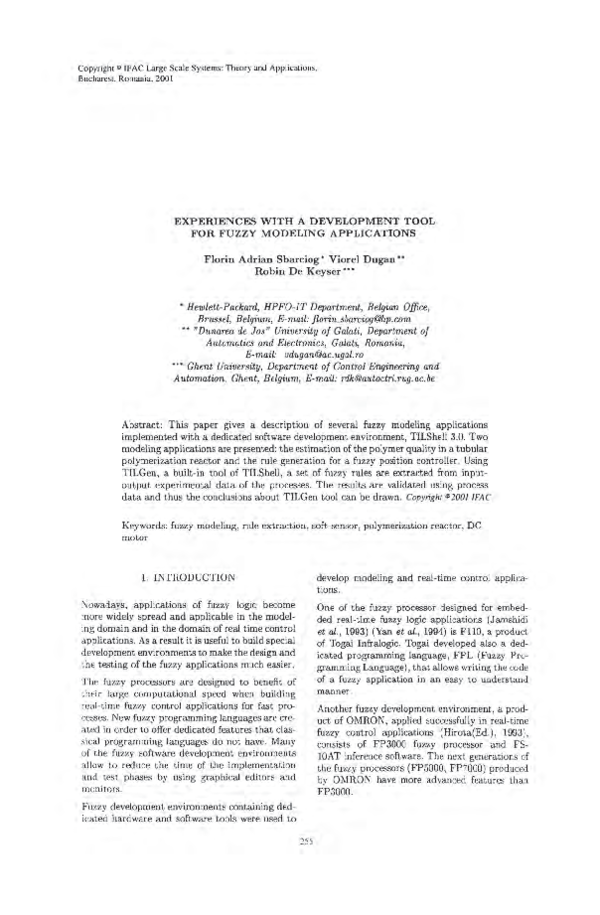 (PDF) Experiences with a Development Tool for Fuzzy Modeling Applications
