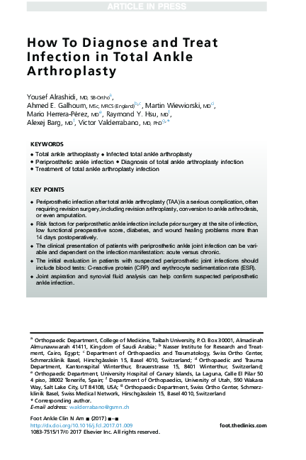 (PDF) How To Diagnose and Treat Infection in Total Ankle Arthroplasty