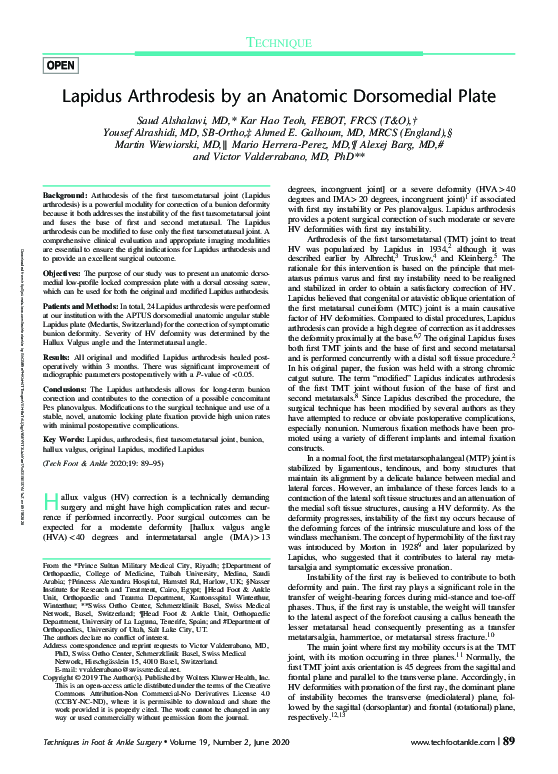 (PDF) Lapidus Arthrodesis by an Anatomic Dorsomedial Plate