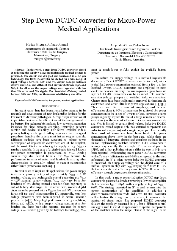 (PDF) Step down DC/DC converter for micro-power medical applications