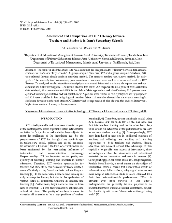 (PDF) Assessment and Comparison of ICT'Literacy between Teachers and ...