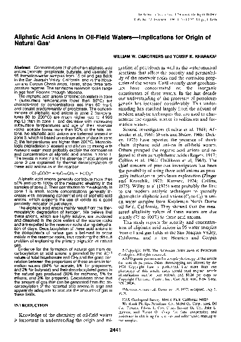 (PDF) Aliphatic Acid Anions in Oil-Field Waters--Implications for ...