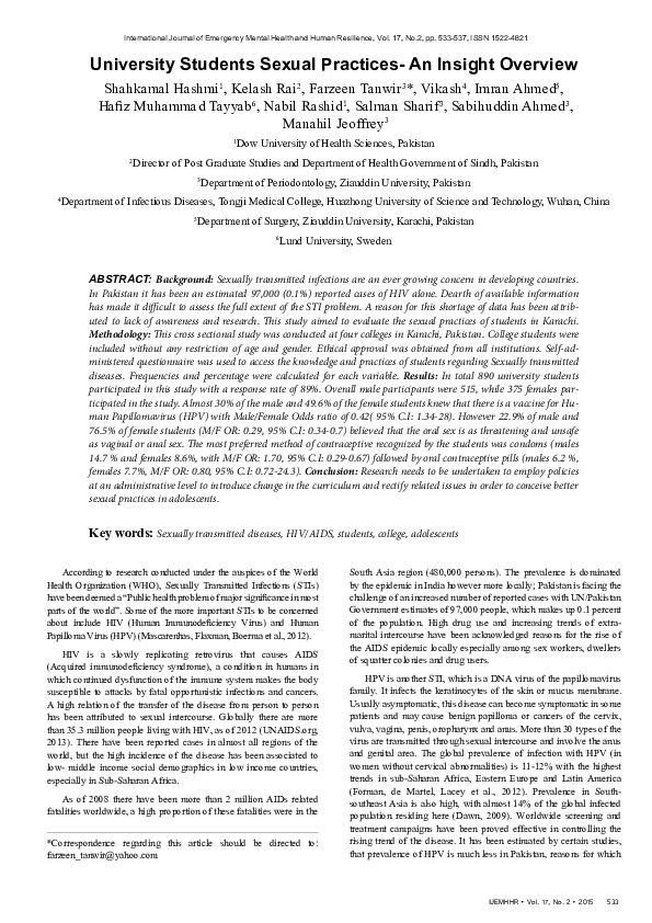 (PDF) University Students Sexual Practices- An Insight Overview