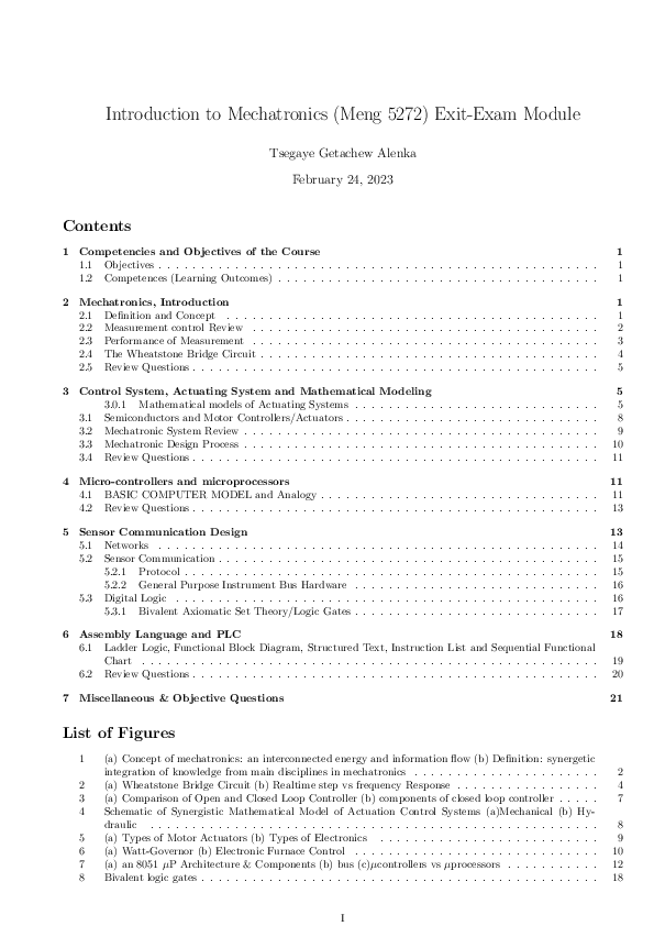 (PDF) Introduction to Mechatronics (Meng 5272) Exit-Exam Module