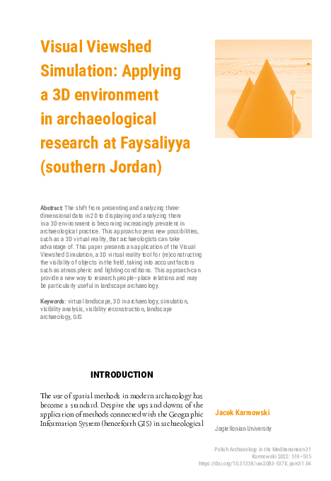 (PDF) Visual Viewshed Simulation: Applying a 3D environment in archaeological research at ...