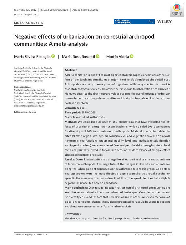 (PDF) Negative effects of urbanization on terrestrial arthropod ...