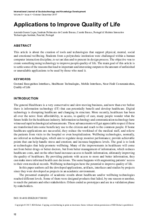 (PDF) Applications to Improve Quality of Life | Arminda Lopes ...