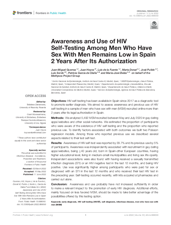 (PDF) Awareness and Use of HIV Self-Testing Among Men Who Have Sex With ...