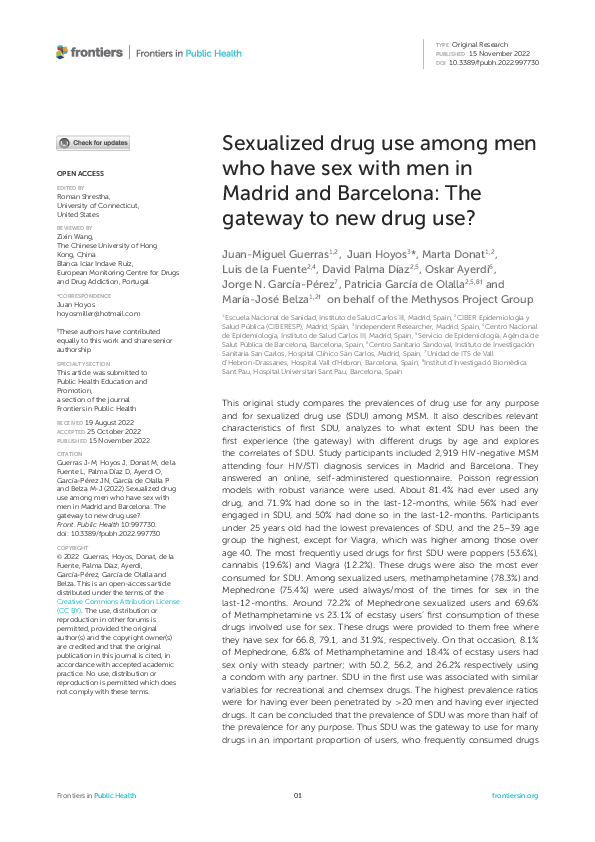 (PDF) Sexualized drug use among men who have sex with men in Madrid and ...