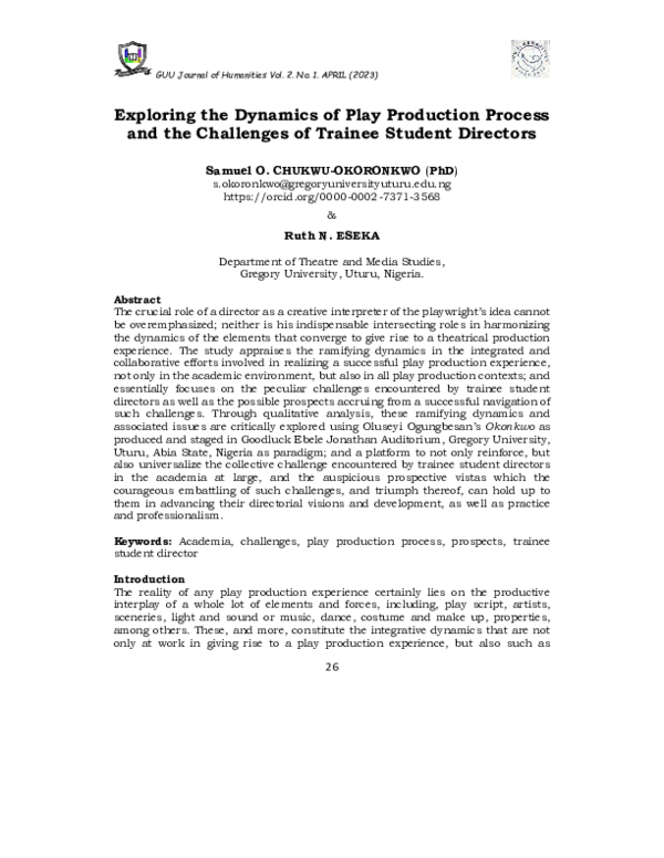 (PDF) Exploring the Dynamics of Play Production Process and the ...