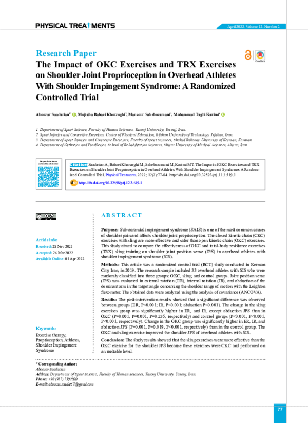 (PDF) The Impact of OKC Exercises and TRX Exercises on Shoulder Joint ...