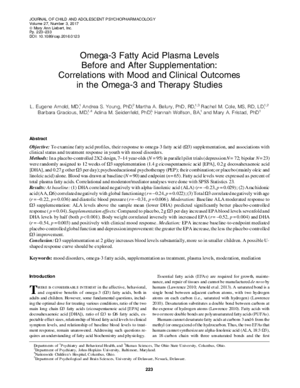 (PDF) Omega-3 Fatty Acid Plasma Levels Before and After Supplementation: Correlations with Mood ...
