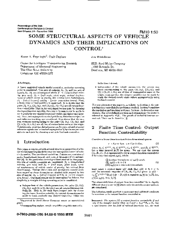 (PDF) Some structural aspects of vehicle dynamics and their ...