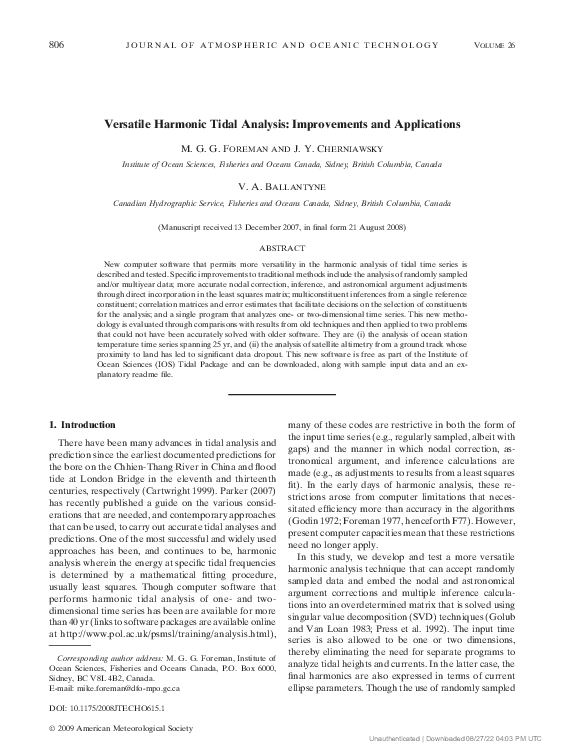 (PDF) Versatile Harmonic Tidal Analysis: Improvements and Applications